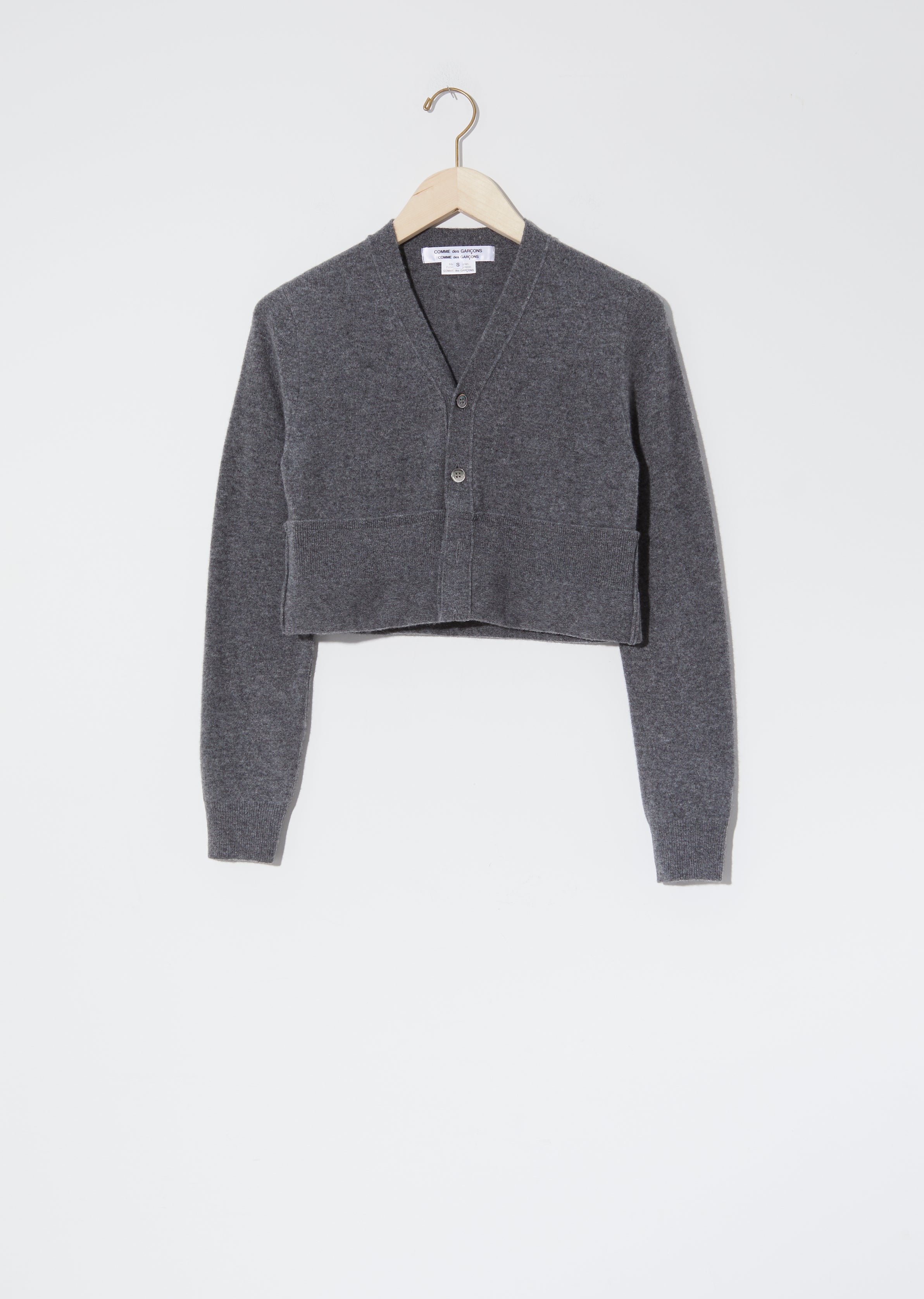 Worsted Wool Cropped Cardigan — Grey – La Garçonne Worsted Wool Cropped Cardigan — Grey – La Garçonne